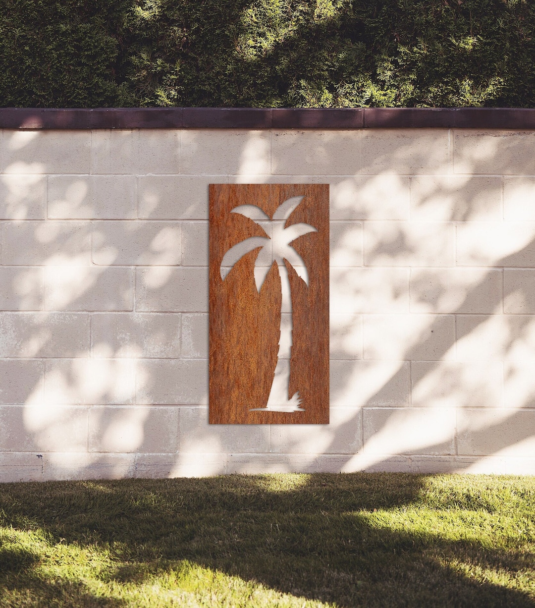 Corten Steel Palm Tree Wall Panel Metal Wall Art Palm Tree Rusted Steel ...