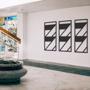 Triptych Metal Wall Art Panel, 3 Piece Metal Wall Art, Geometric Wall ...