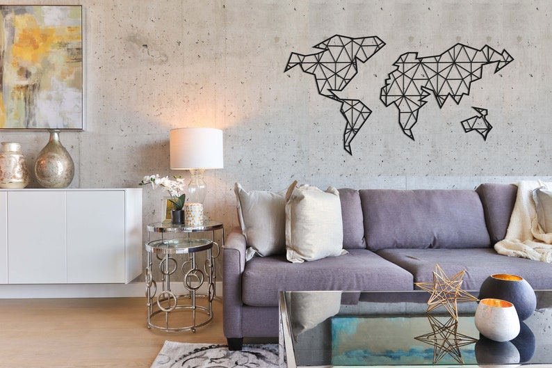 Metal World Map Metal Wall Art Metal Geometric World Map - Etsy