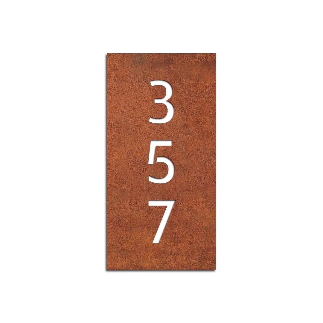 Custom Corten Number Vertical Plaque, House Address Rusted Steel ...