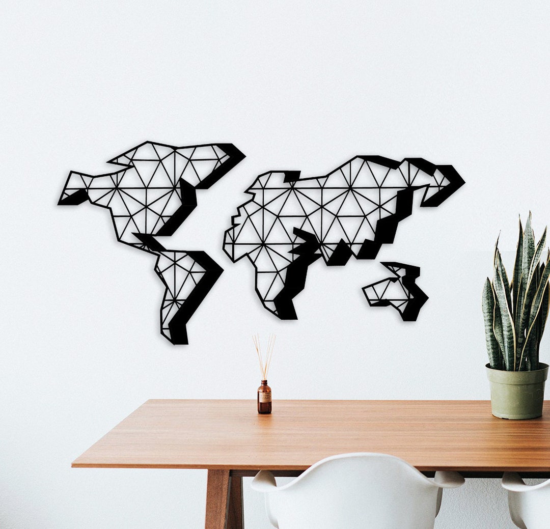 Metal World Map Wall Art: Geometric Design - Etsy