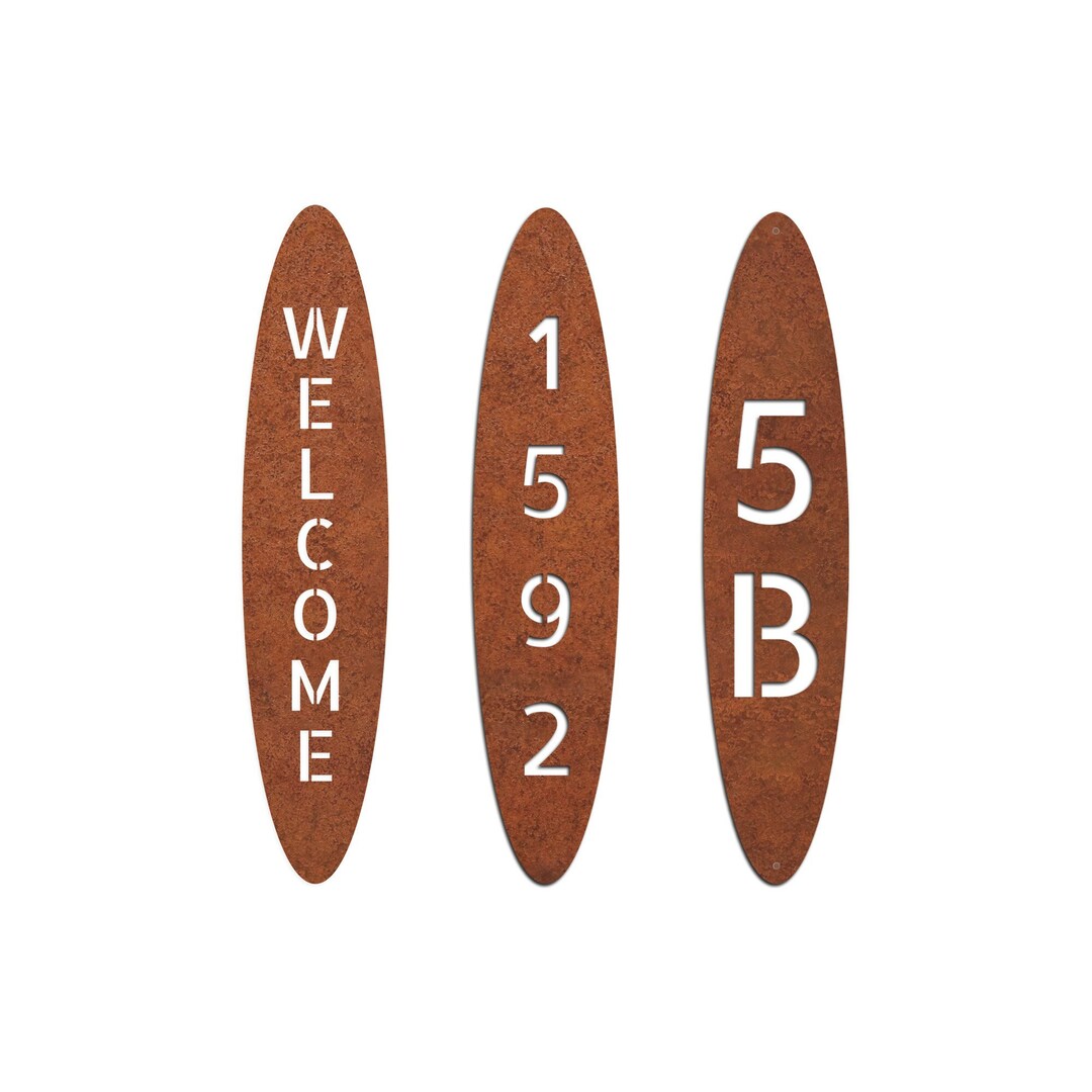 Oval Vertical Corten Steel House Number, Personalized Corten Address ...