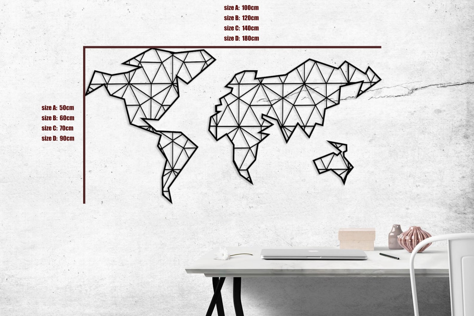 Metal World Map Metal Wall Art Metal Geometric World Map - Etsy