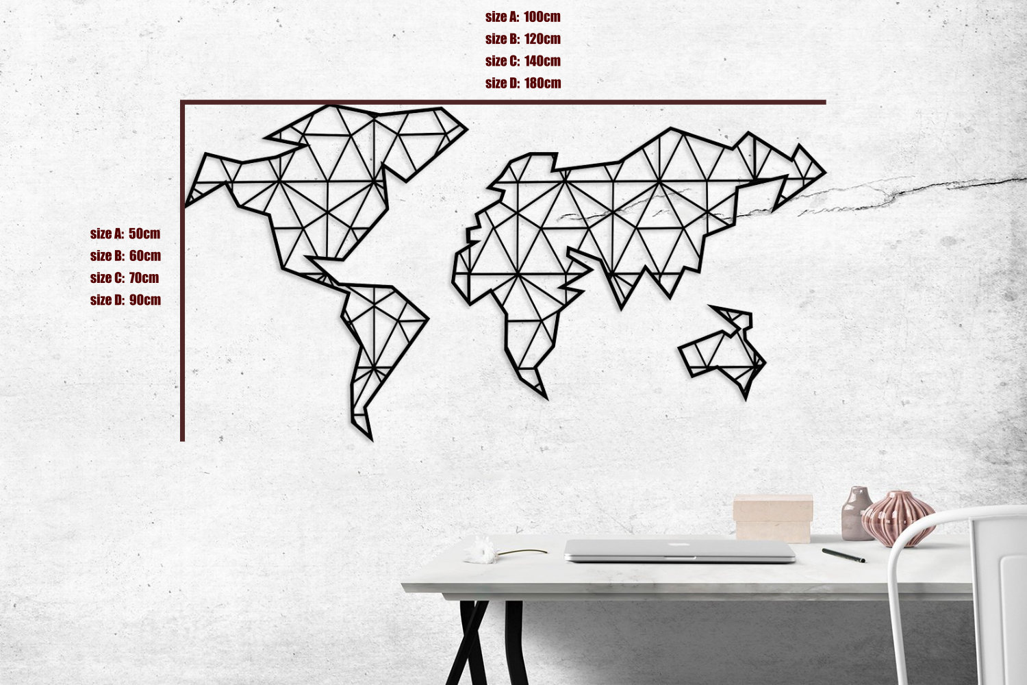 Metal World Map Metal Wall Art Metal Geometric World Map | Etsy