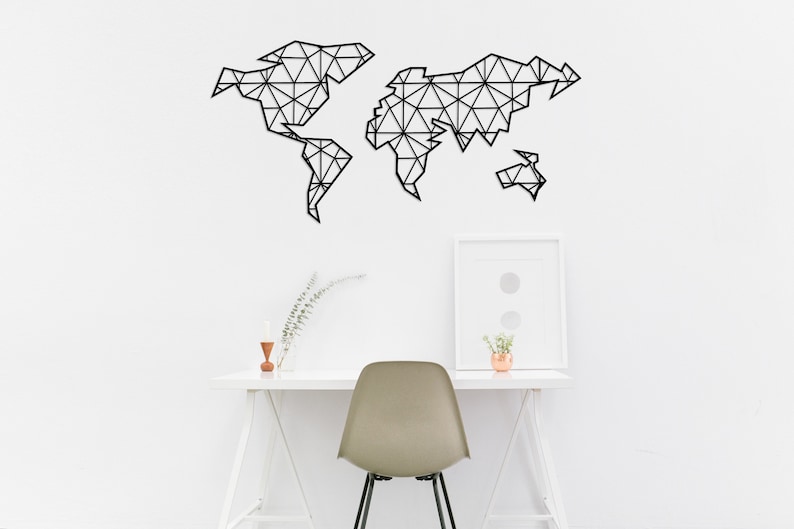 Metal World Map Metal Wall Art Metal Geometric World Map - Etsy