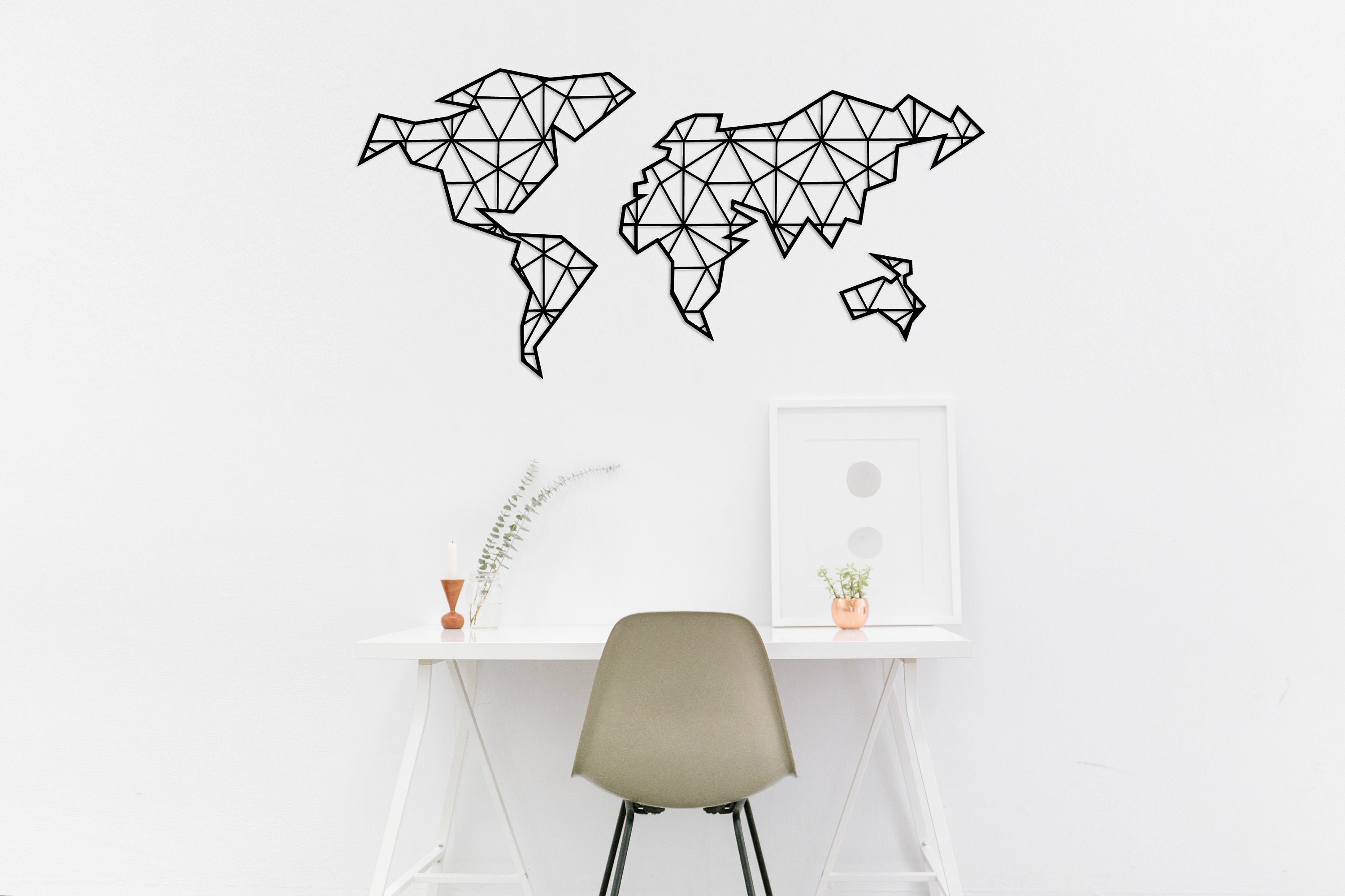 Metal World Map Metal Wall Art Metal Geometric World Map | Etsy