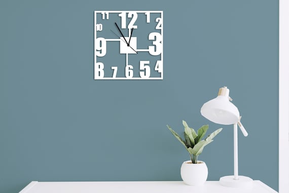 Square White Wall Clock Metal White Wall Clock Digit Wall - Etsy