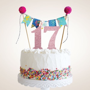 CAKE TOPPER - Pom Pom Flag Pole Topper, Red, Birthday Cake Topper ...