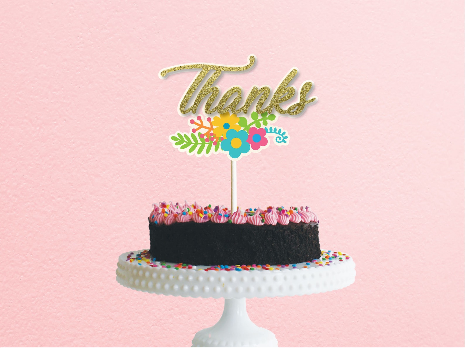 Thanks Cake Topper, Thank You Cake Topper, Custom Cake Topper, Glitter ...