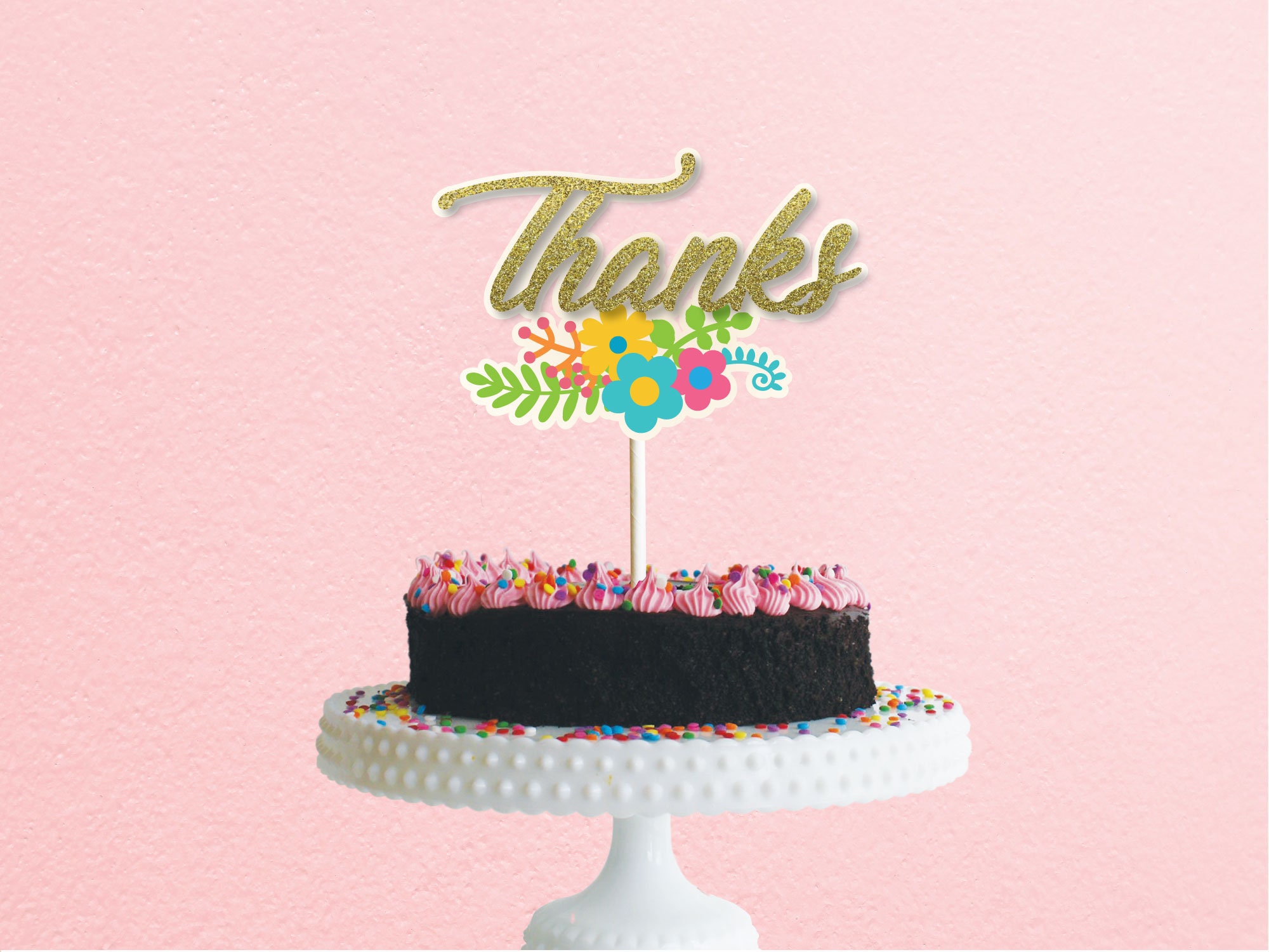 Thanks Cake Topper, Thank You Cake Topper, Custom Cake Topper, Glitter ...