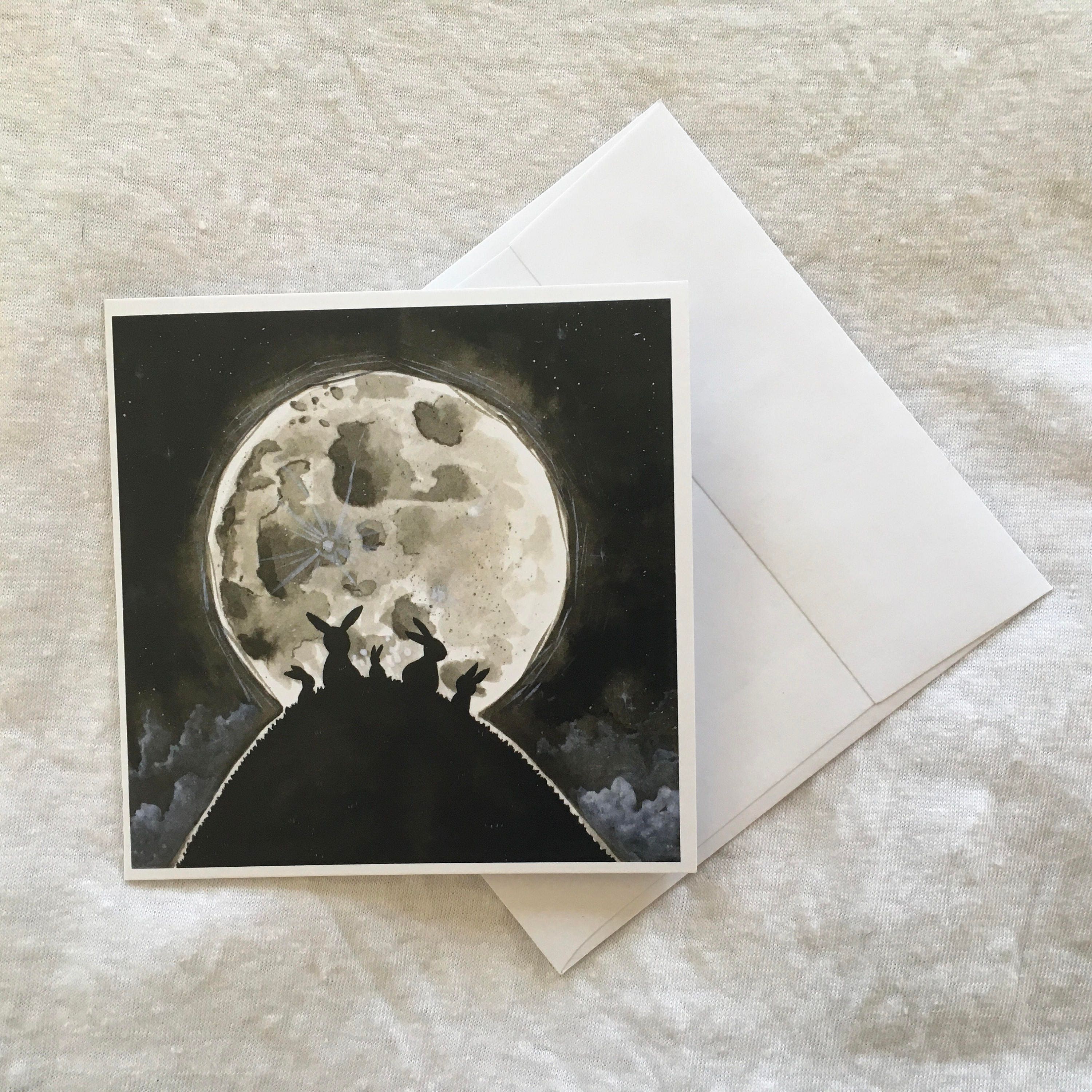 Moonwatching Rabbits Greeting Card Otsukimi bunnies | Etsy