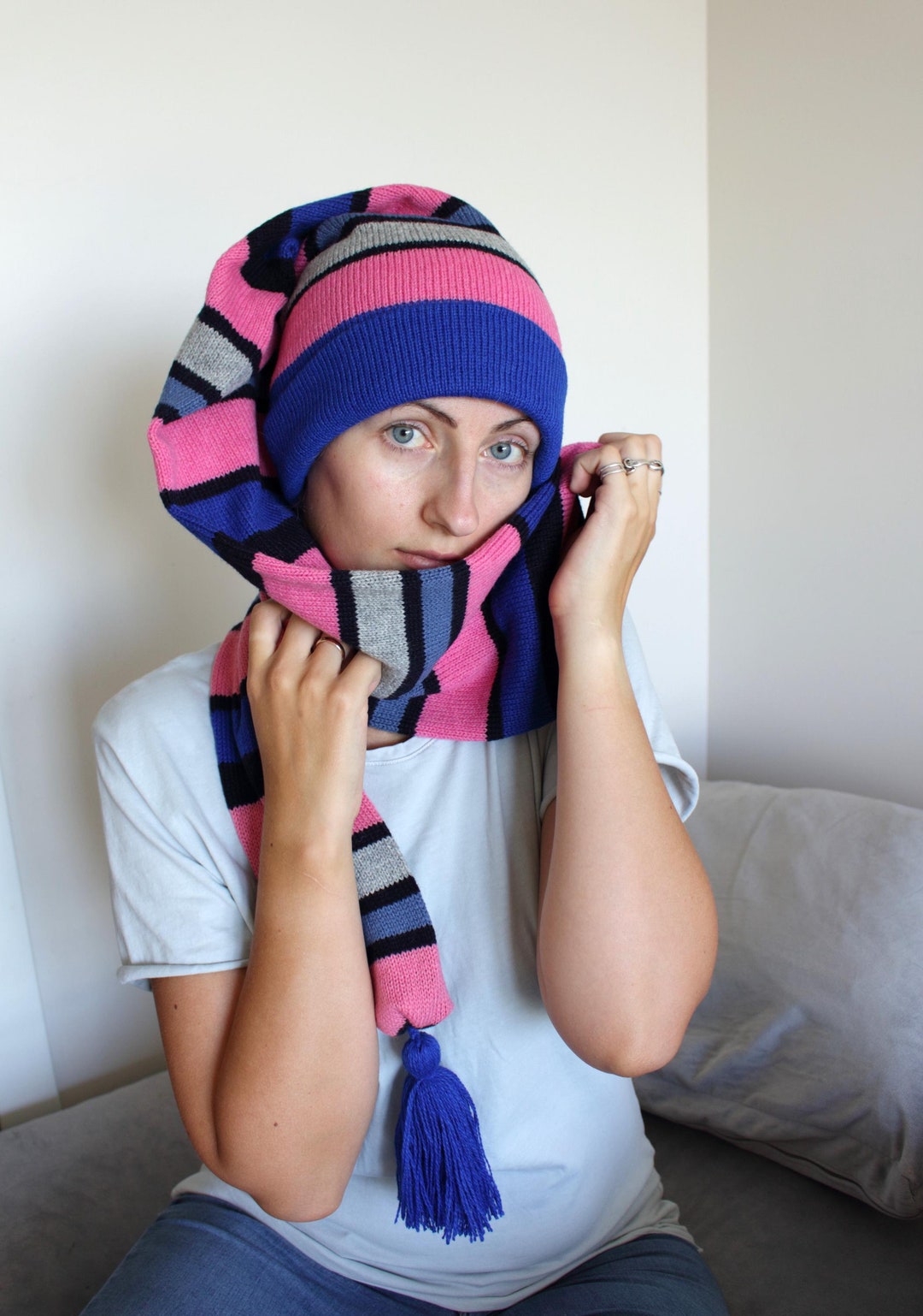 Super Long Striped Stocking Cap, Long Tail for Adult scarf Hat - Etsy