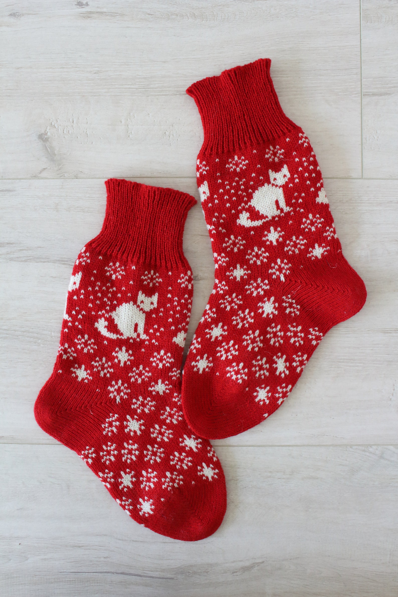 Wool Hand-made Socks With Cat Pattern Knitted Socks Legs - Etsy
