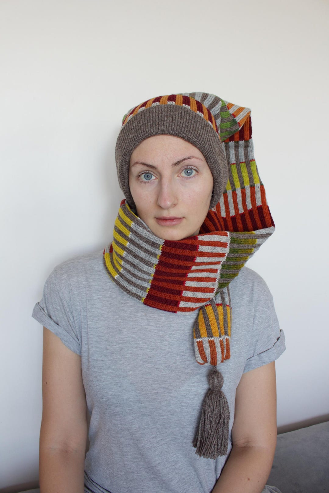 Striped Long Stocking Cap With Long Tail for Adult scarf Hat - Etsy