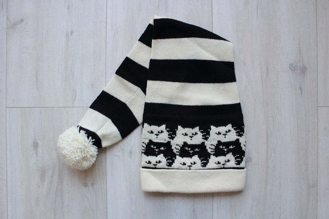 Long Stocking Cap With Cat Pattern, Long Tail for Adult scarf Hat - Etsy