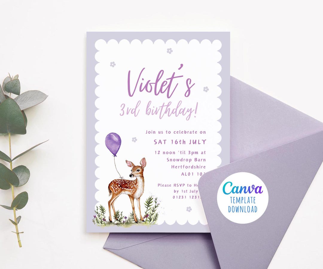 Fawn Children's Birthday Invitation, Woodland Animal Kids Birthday ...