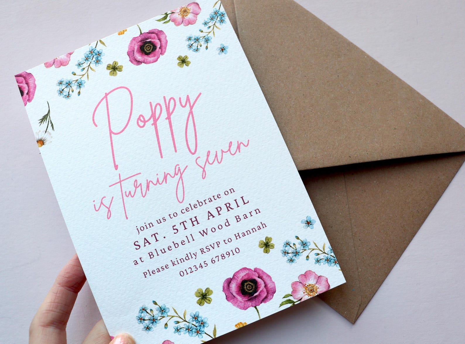 Wildflower Poppy Birthday Invitation, Children's Floral Kids Birthday ...