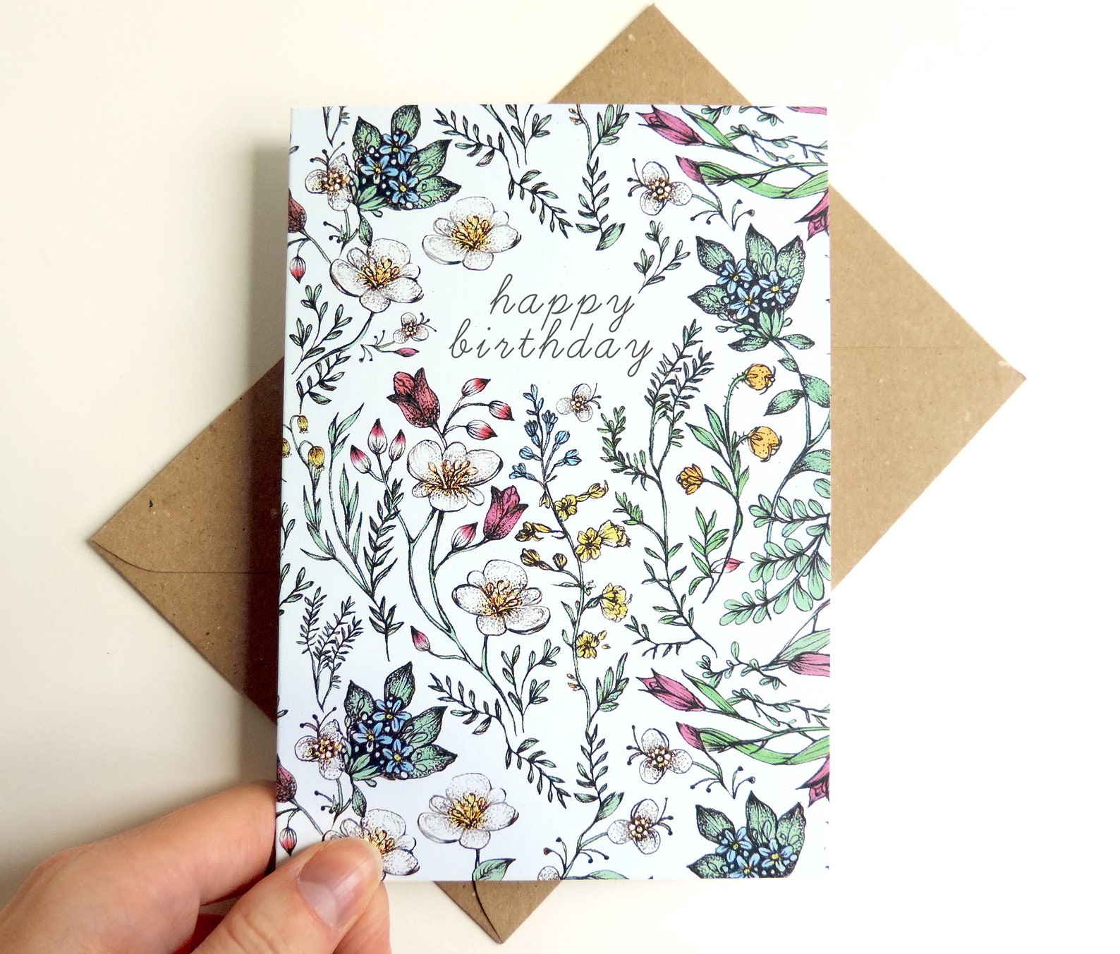 Botanical Birthday Card, Floral Watercolour Illustrated Wildflower ...