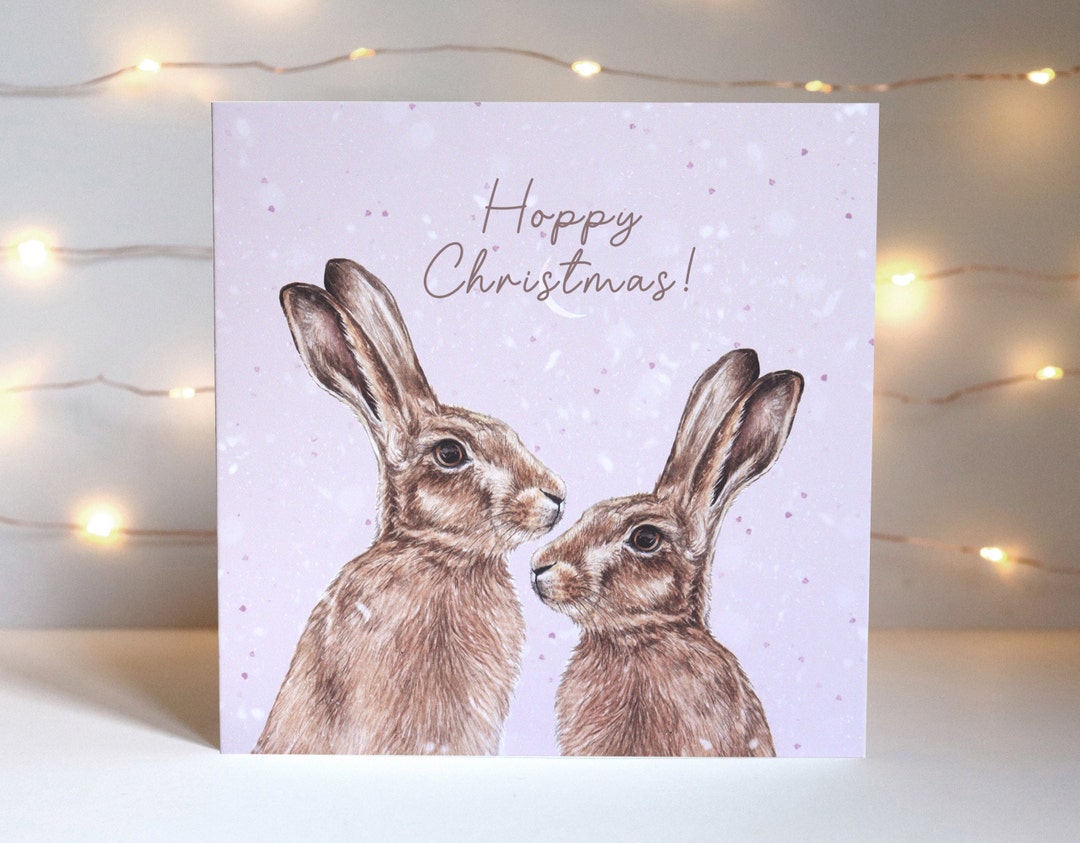 Snowy Winter Hares Christmas Card, Illustrated Woodland Animal, Winter ...