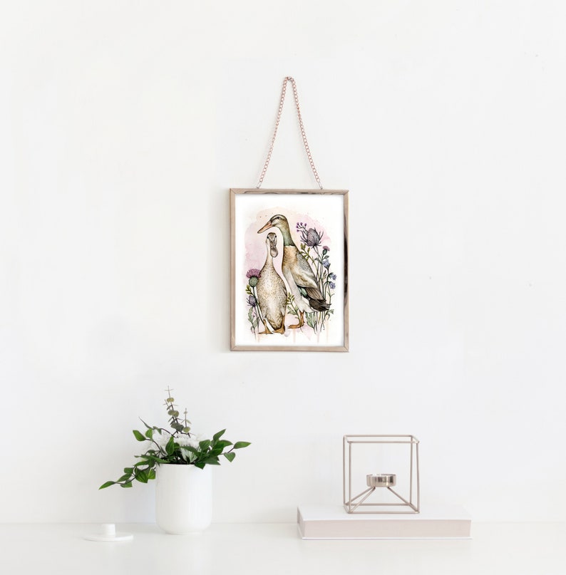 Indian Runner Ducks Wild Flowers Watercolour Thistles Bird | Etsy