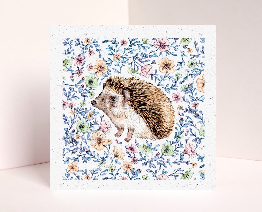 Hedgehog Greetings Card, Floral Animal Birthday Card, Mother's Day Card ...