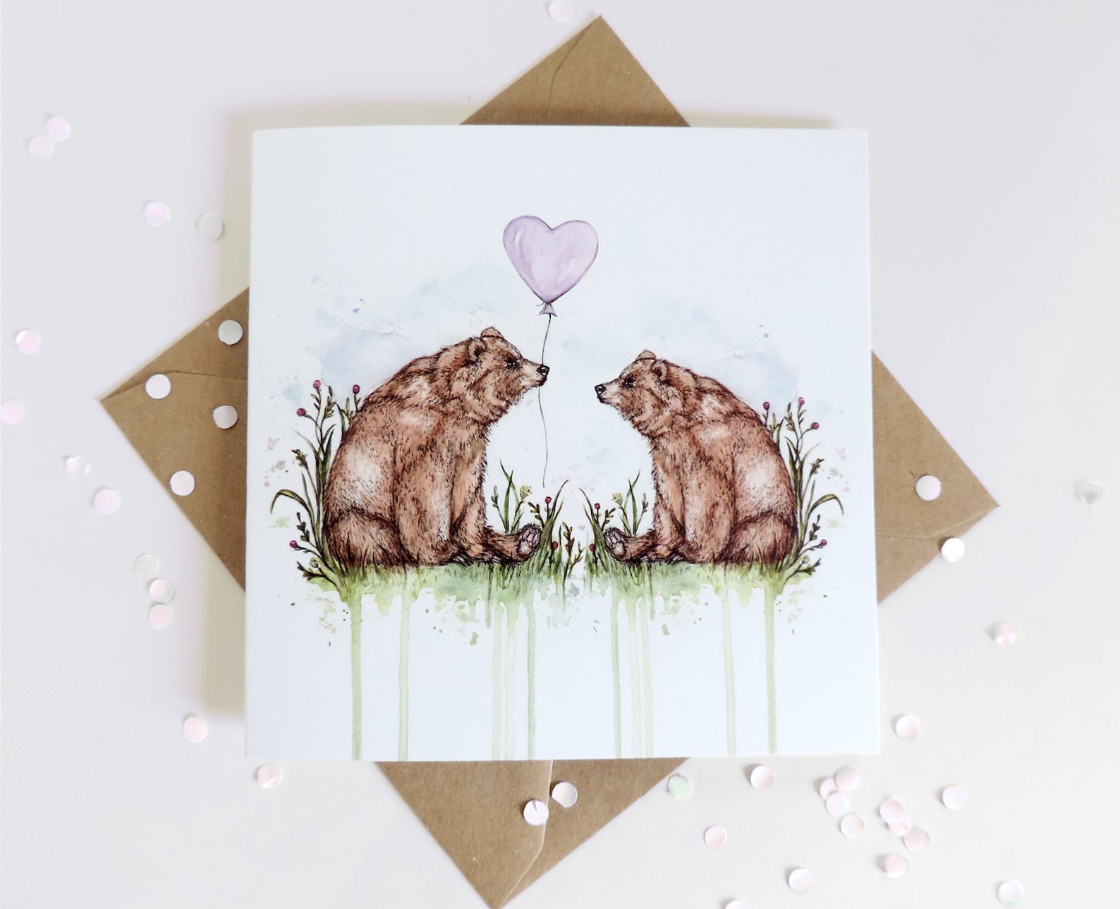 Bears Greetings Card, Watercolour Bear Mother’s Day Mama Bear, Couple ...