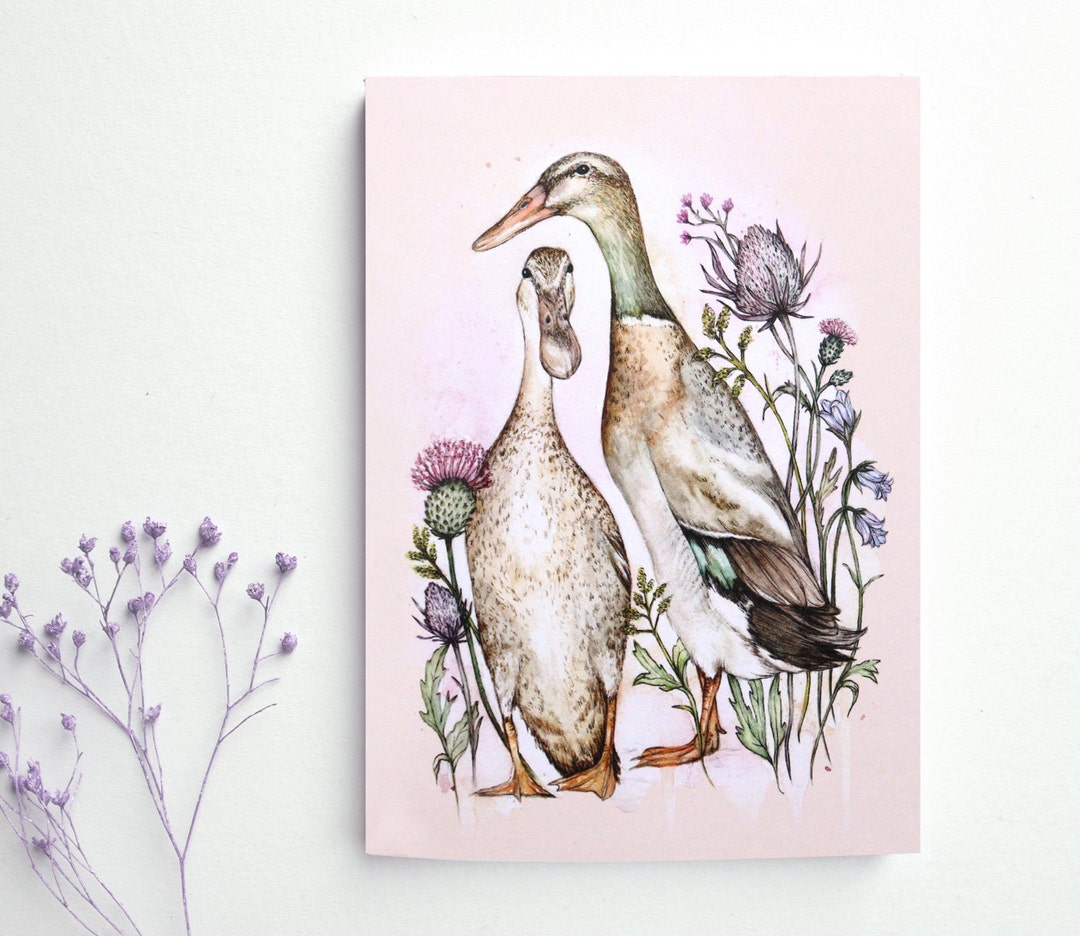 Runner Ducks Greetings Card, Floral Ducks Birthday Card for Her ...