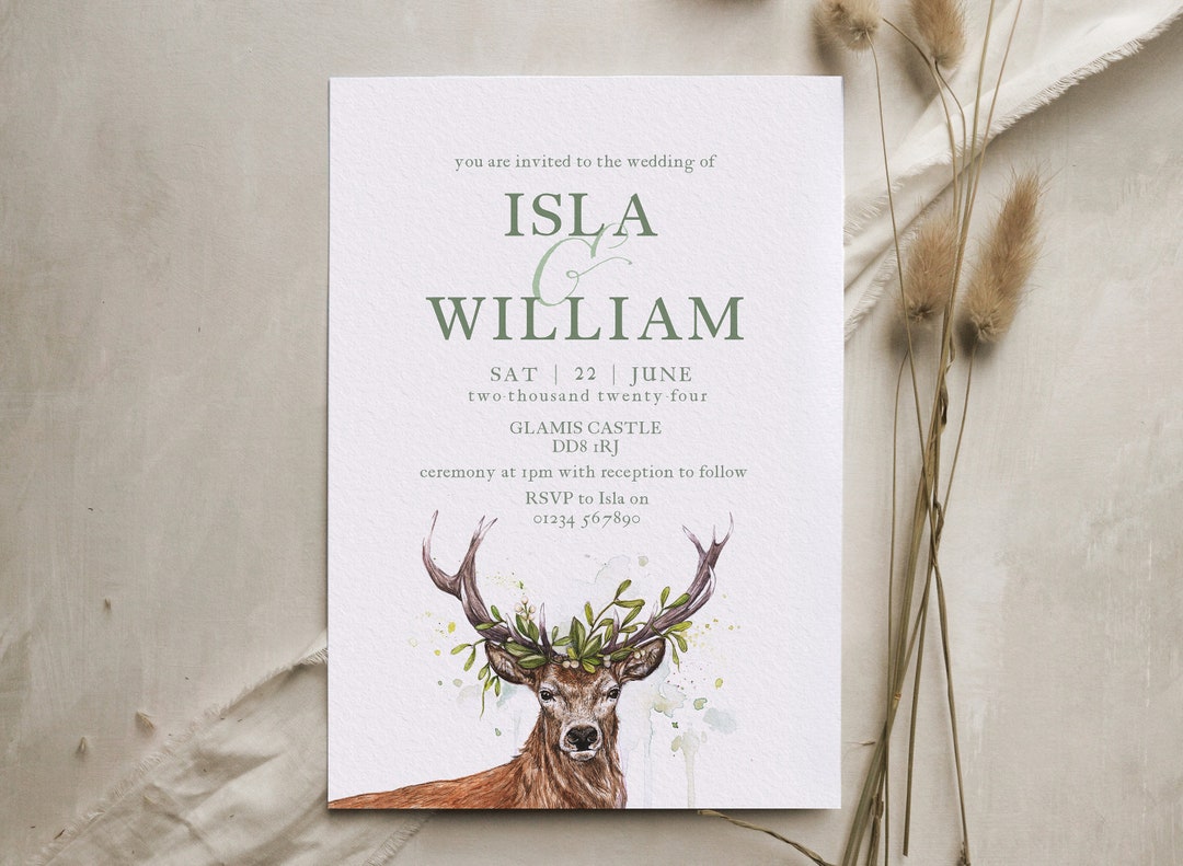 Woodland Stag Wedding Invitation Scottish Rustic Deer Winter - Etsy