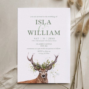 Woodland Stag Wedding Invitation Scottish Rustic Deer Winter - Etsy