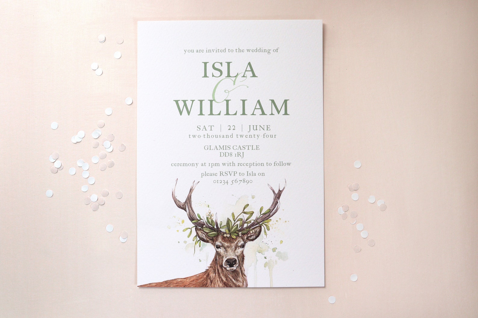 Woodland Stag Wedding Invitation, Scottish Rustic Deer Winter Wedding ...