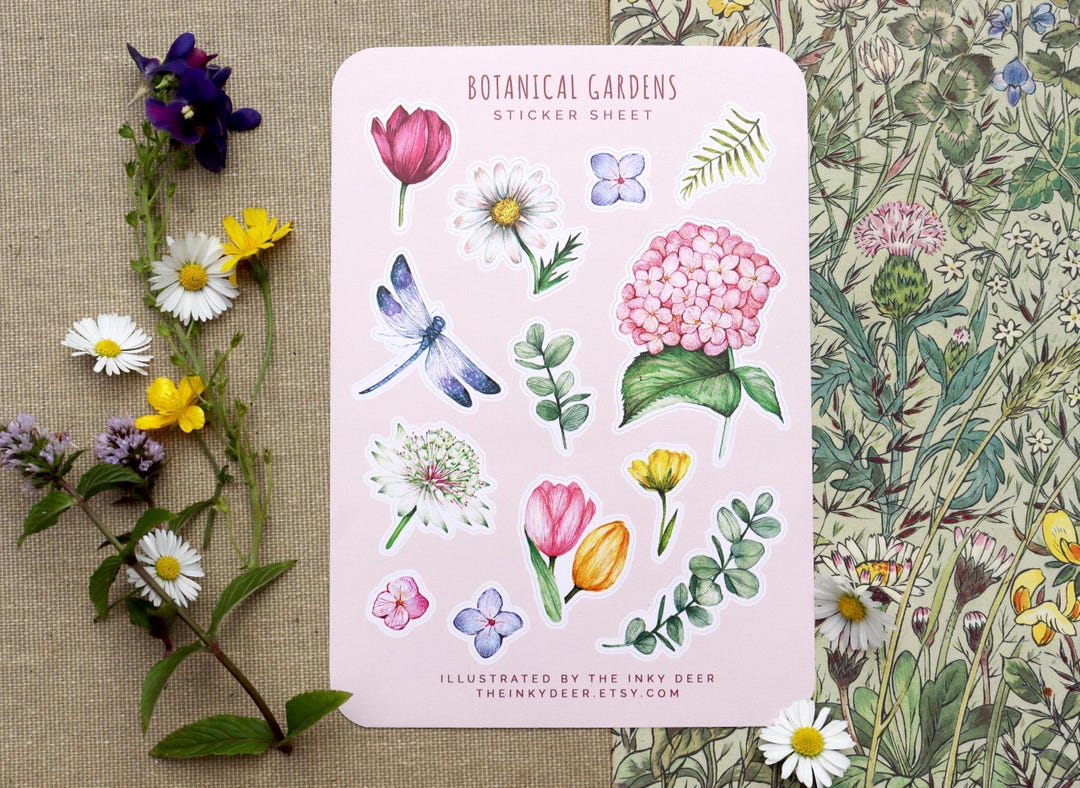 Botanical Gardens Sticker Sheet, Floral Summer Scrapbooking ...
