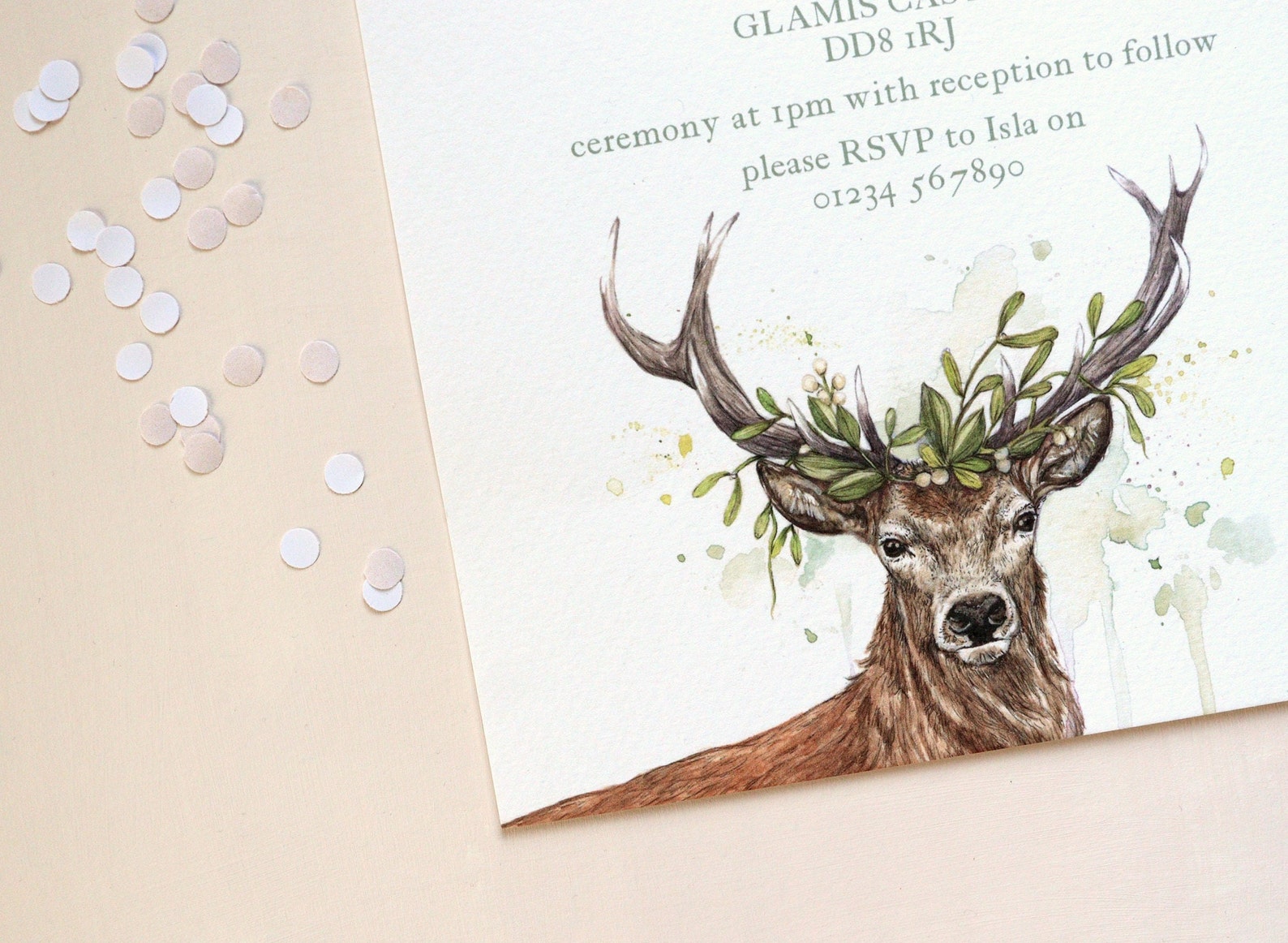 Woodland Stag Wedding Invitation, Scottish Rustic Deer Winter Wedding ...