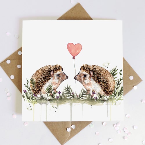 Hedgehogs Greetings Card Watercolour Hedgehog Couple Wedding - Etsy