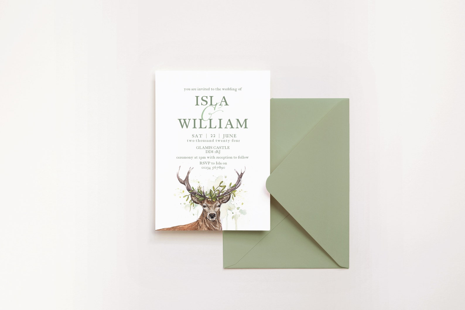 Woodland Stag Wedding Invitation, Scottish Rustic Deer Winter Wedding ...