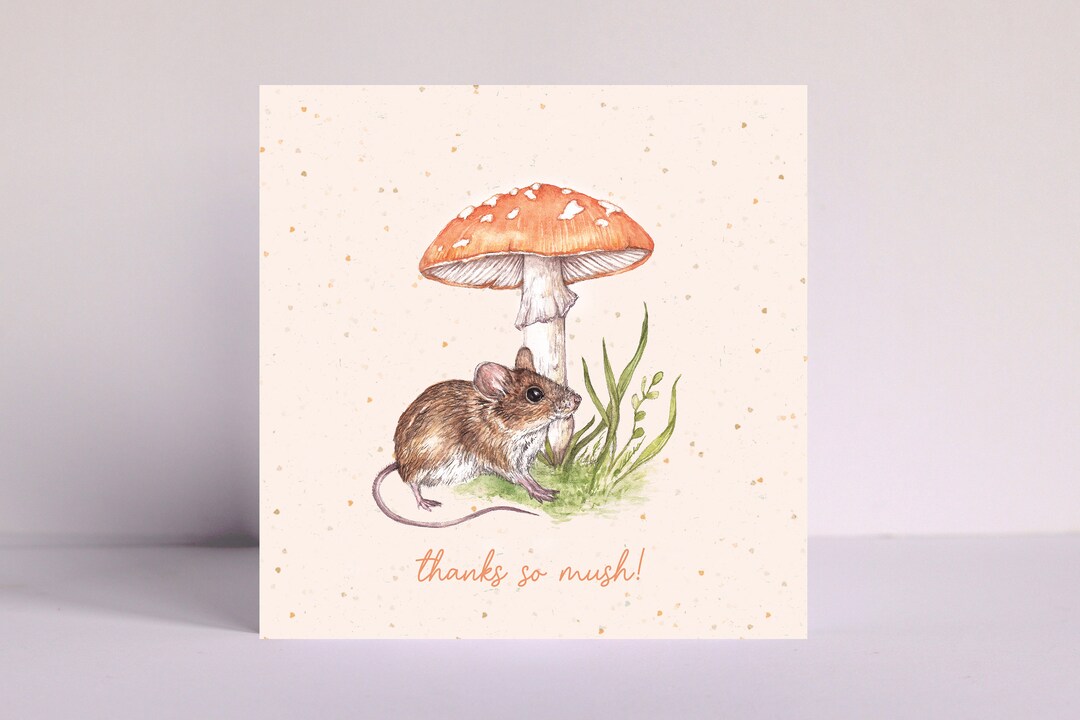 Mushy and Mouse Greetings Card, Thanks so Mush - Watercolour Cute Thank ...