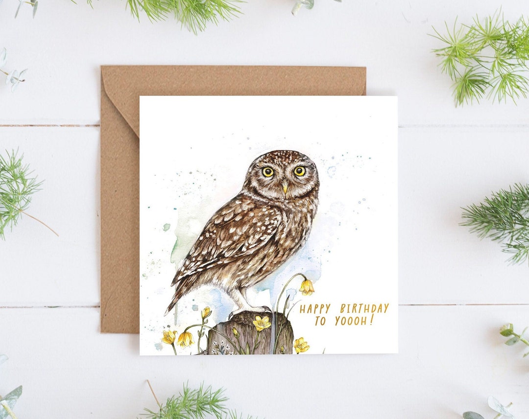 Little Owl 'happy Birthday to Yoooh!' Watercolour Birthday Card, Owl ...