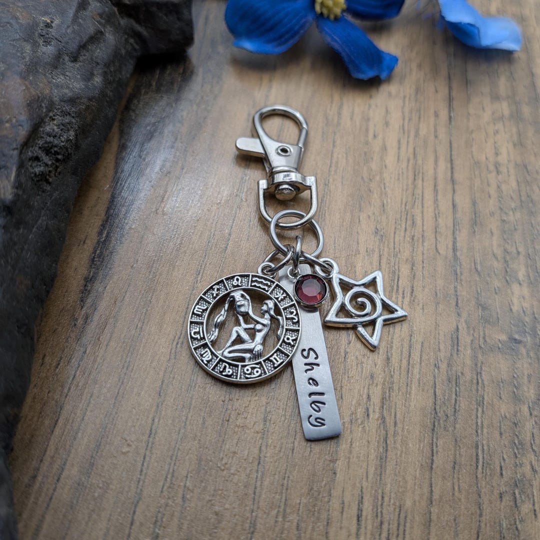 Aquarius Gift, Aquarius Keychain, Zodiac Bag Charm, Personalized ...
