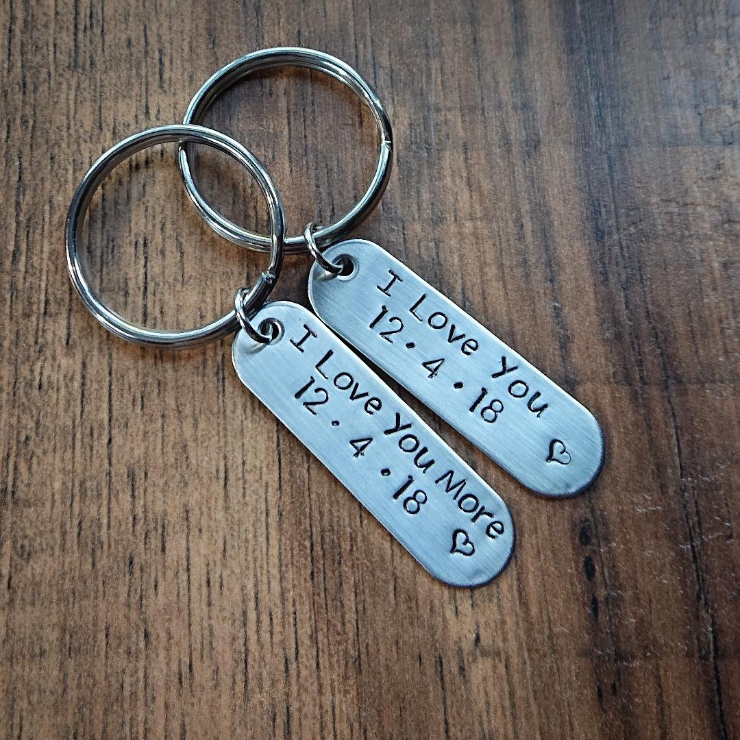 Hand Stamped Personalized Couples Keychain I Love you | Etsy