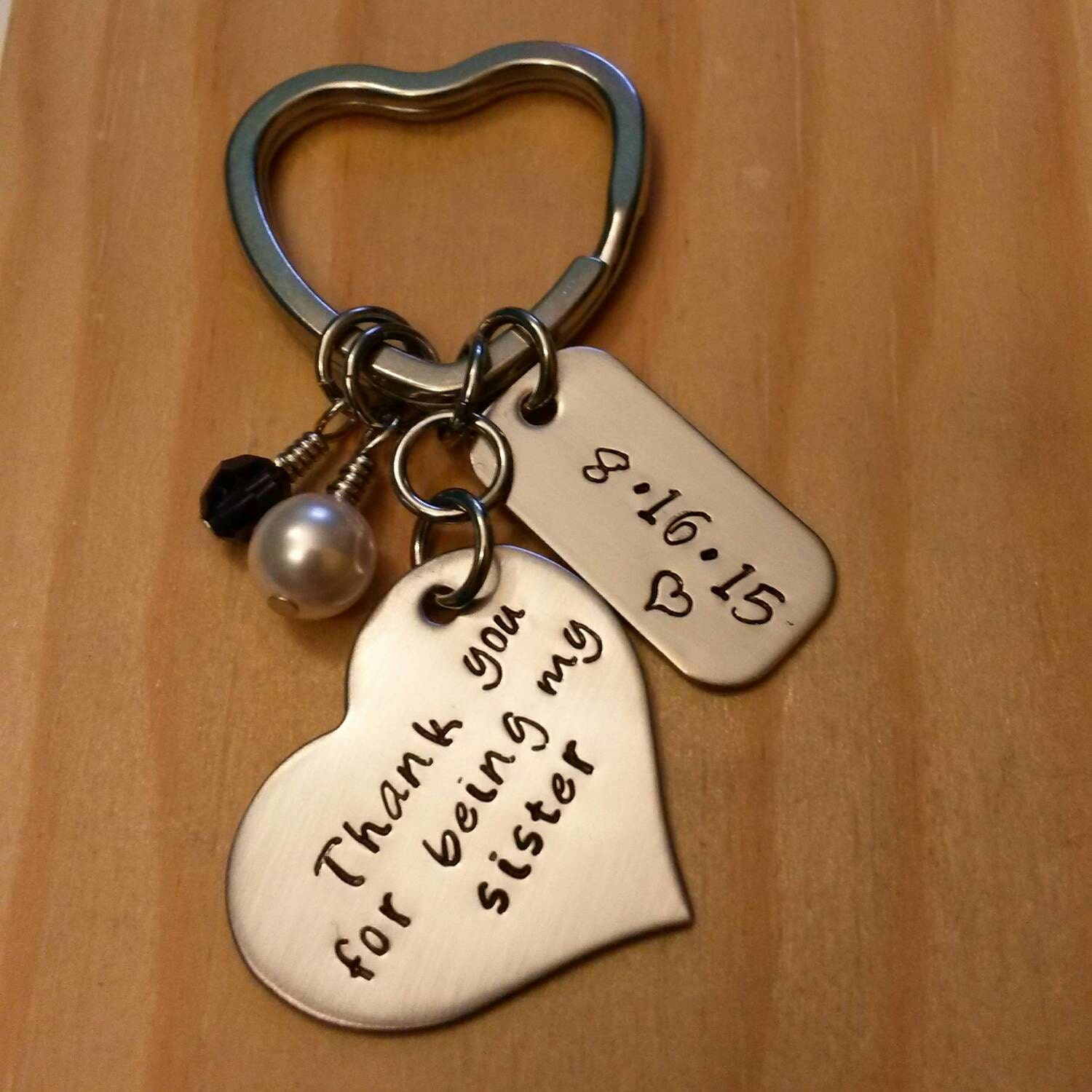 Hand Stamped Personalized Sister Keychain Thank you for | Etsy