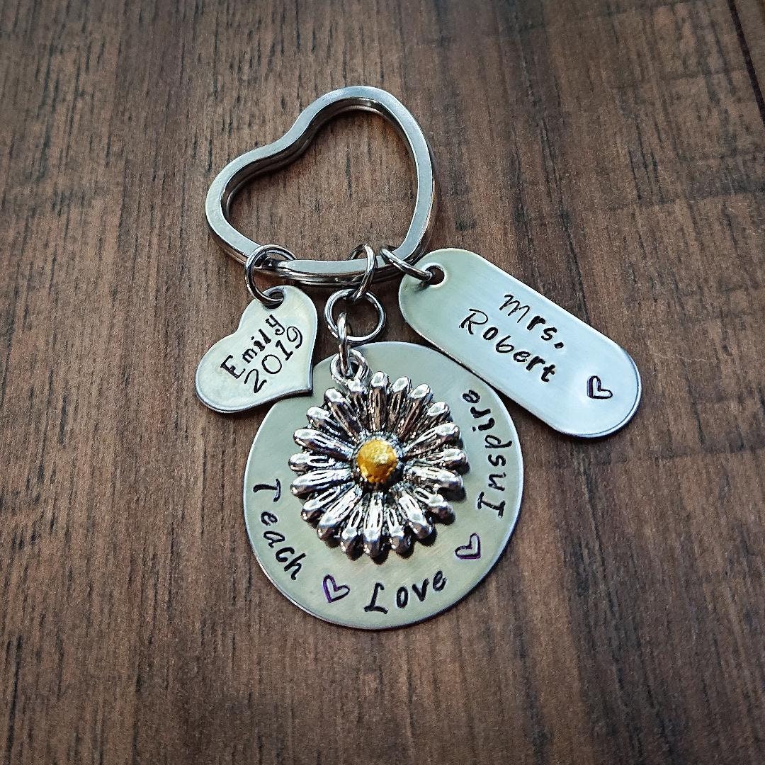 Hand Stamped Personalized Teacher Keychain, Teacher Gifts, Teacher ...