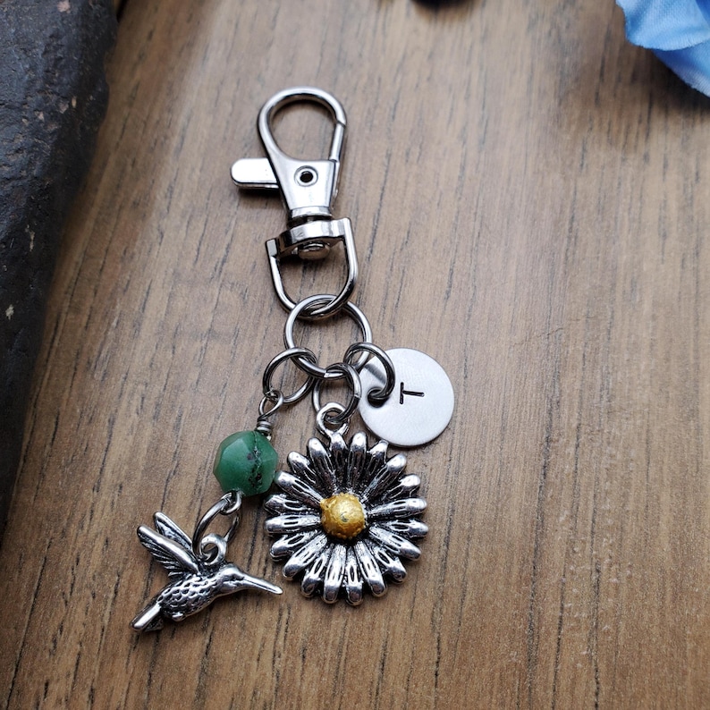 Hummingbird Keychain, Daisy Flower Keychain, Personalized Bag Charm ...