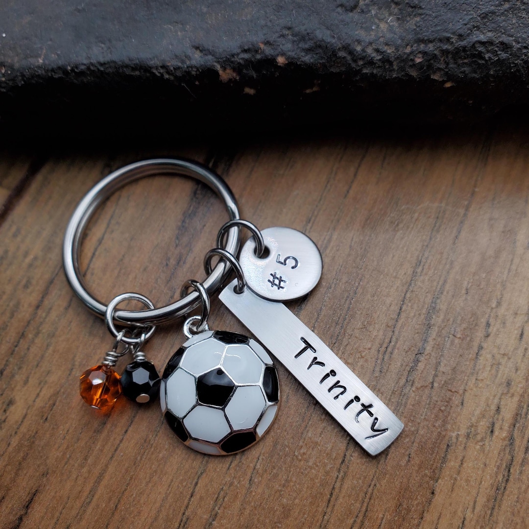 Hand Stamped Personalized Soccer Keychain - Soccer Team Gift - Soccer ...