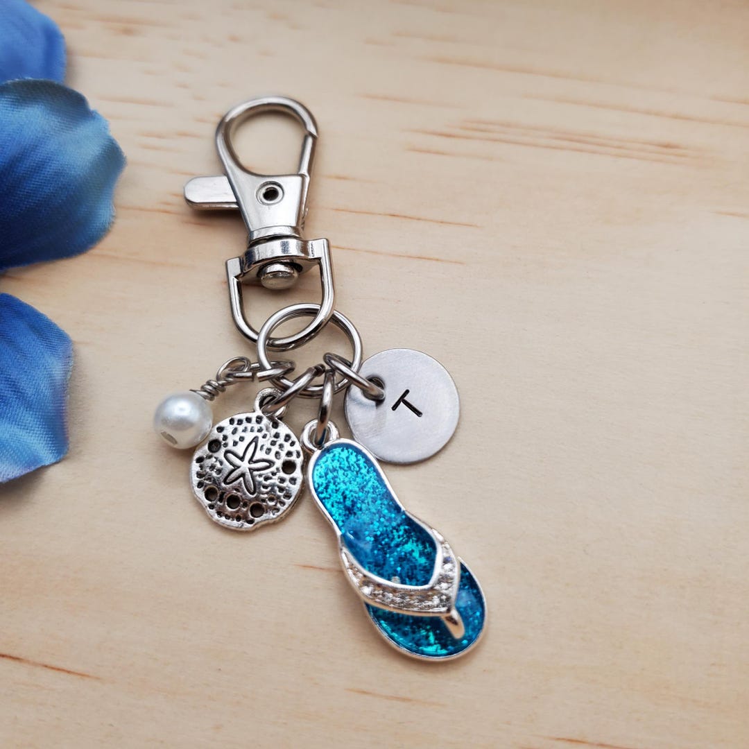 Flip Flop Keychain, Personalized Beach Sandal Bag Charm, Summertime ...