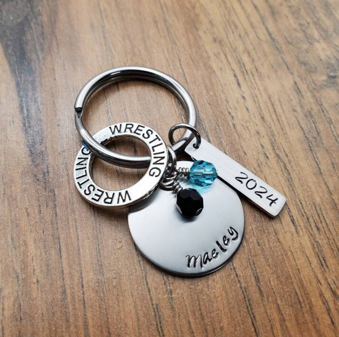 Hand Stamped Personalized Wrestling Keychain, Wrestling Gift, Wrestling ...