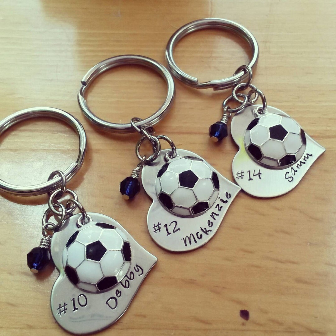 Hand Stamped Personalized Soccer Keychain Girls Soccer Heart Keychain ...