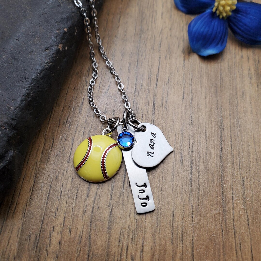 Softball Nana Necklace, Softball Grandma, Birthstone Necklace ...