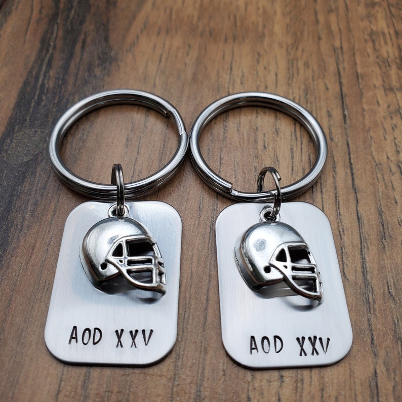 Hand Stamped Personalized Football Keychain, Football Senior Night Team ...