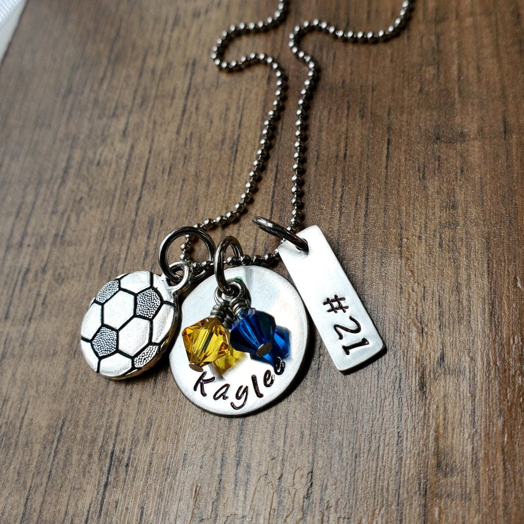 Soccer Team Gift for Girls, Soccer Necklace, Hand Stamped Personalized ...