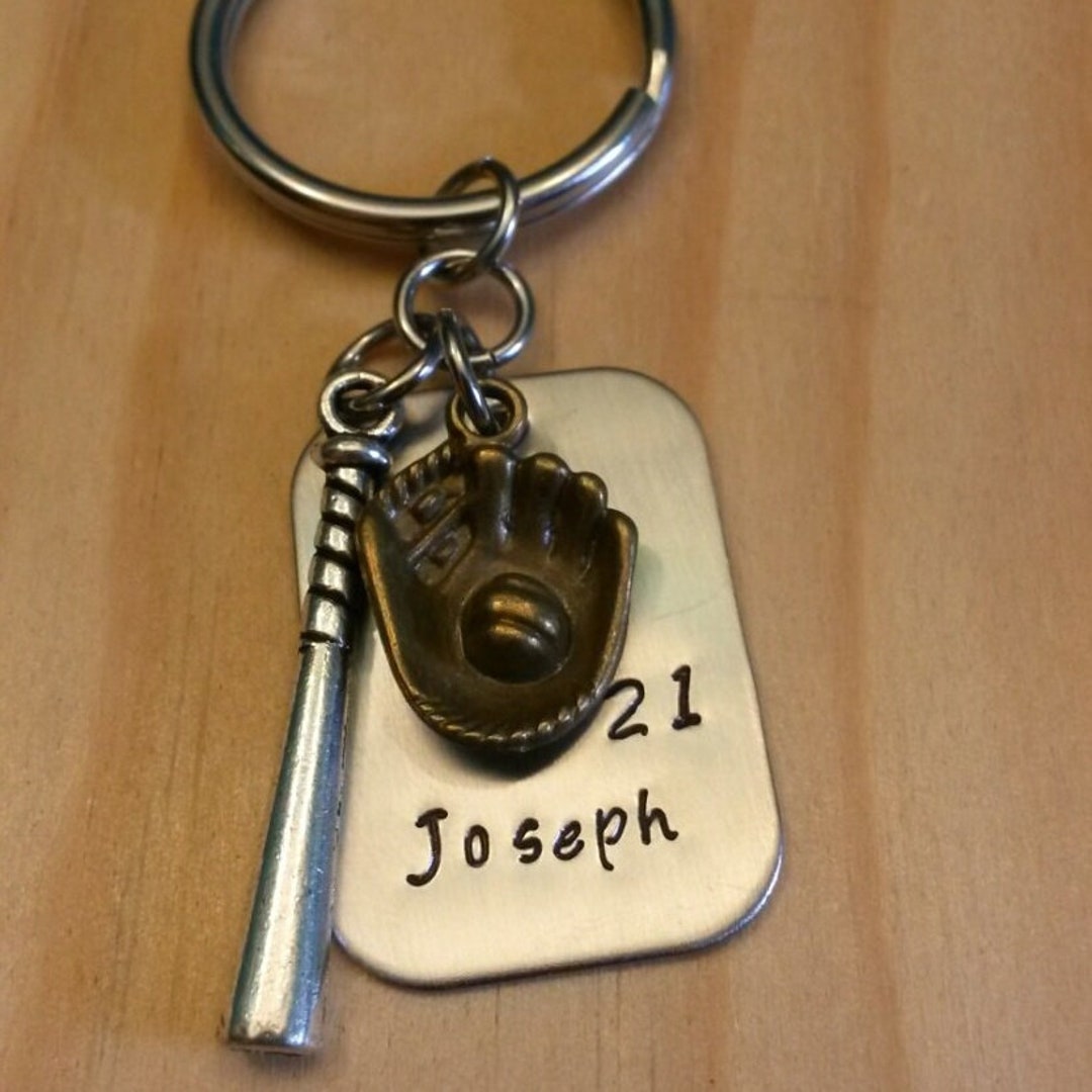 Hand Stamped Personalized Keychain Baseball Keychain - Etsy