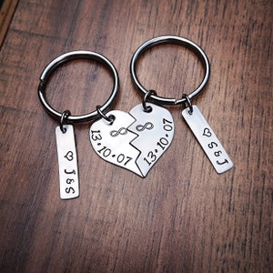 Personalized Split Heart Keychain, Custom Connecting Key Ring Set of 2 ...